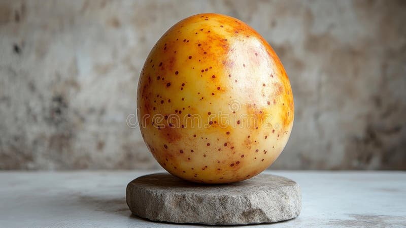 Potato Shaped Like an Egg on a Stone Platform with a Rustic Background ...