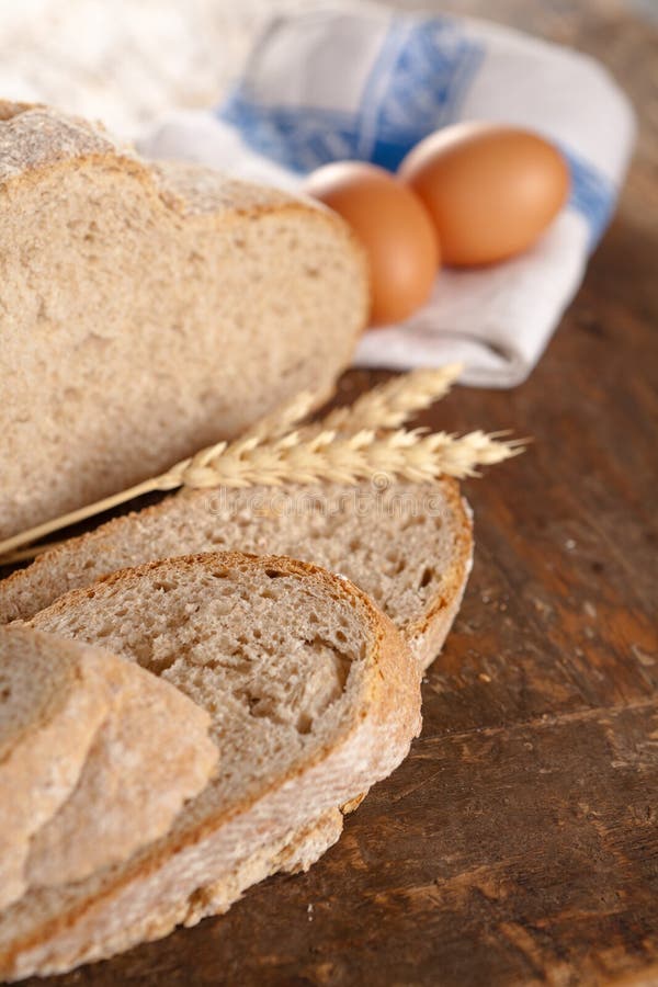 Rustic eggs and bread stock photo. Image of wheat, wood - 19013208