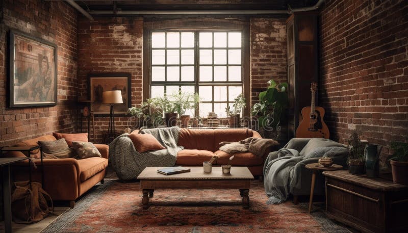 Rustic Elegance in a Modern Loft Apartment with Comfortable Sofa ...