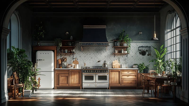 Rustic, Elegant Kitchen with Rich Wood Tones, Dark Accents, and Natural ...