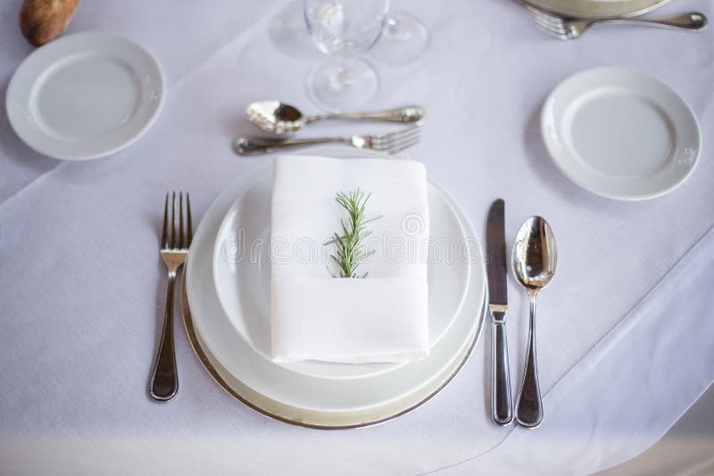 Rustic Elegant Place Setting in White Tones. Stock Photo - Image of ...