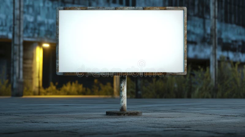 Rustic Empty Billboard in Urban Night Setting with Yellow Light Stock ...