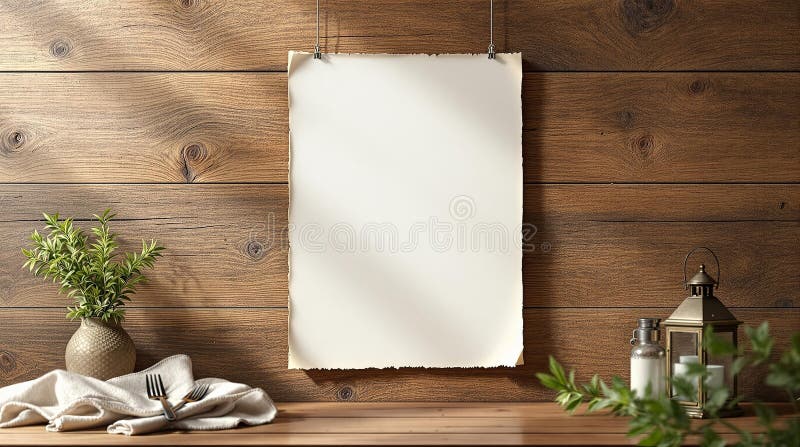 Rustic Empty Menu Poster in a Restaurant Setting Stock Photo - Image of ...
