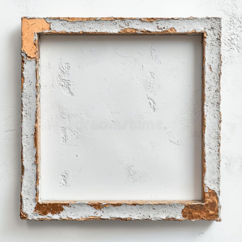 Rustic Empty Square Frame with Worn Texture Against White Textured Wall ...
