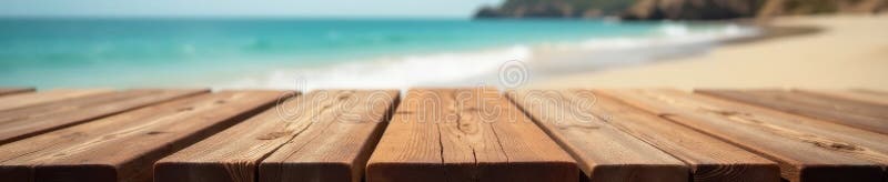 Rustic Empty Wooden Planks, Blurry Beach Scene, Horizon, Material ...