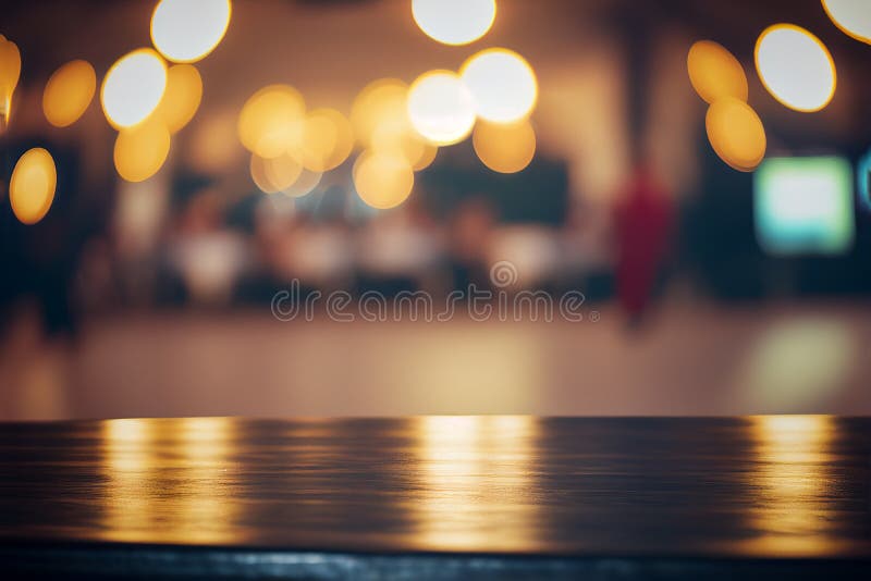 Rustic Empty Wooden Table and Blurred Bar Lights Background for Product ...