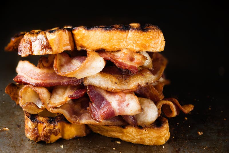 Rustic English Bacon Butty Sandwich Stock Photo - Image of closeup ...