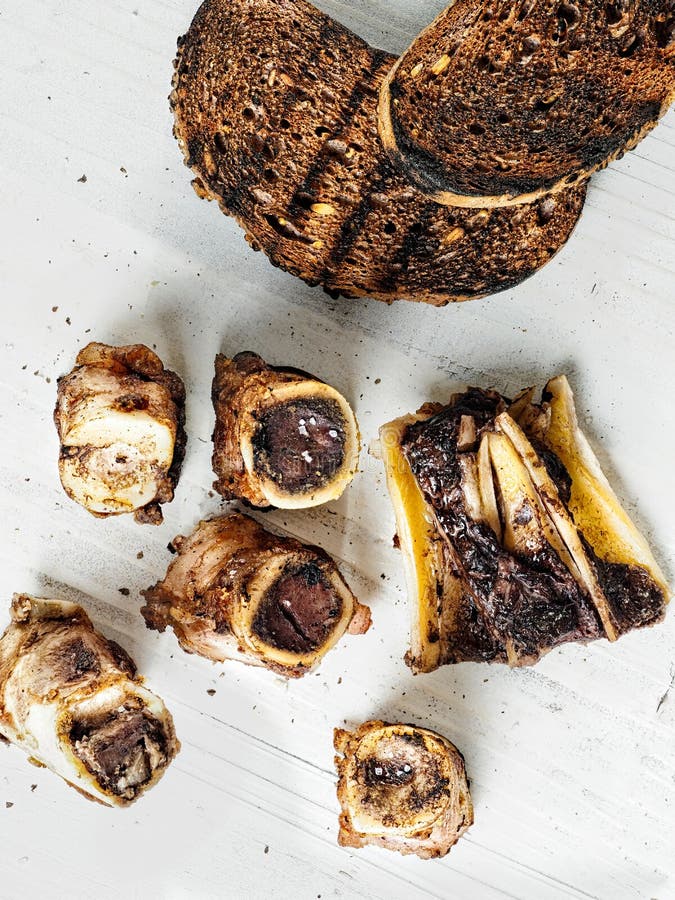 Rustic English Bone Marrow Toast Stock Image - Image of food, closeup ...