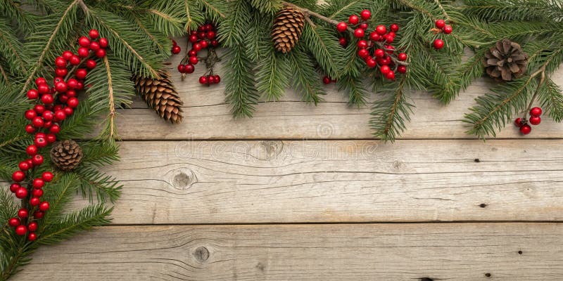 Rustic Evergreen Pine Branches and Berries Stock Illustration ...