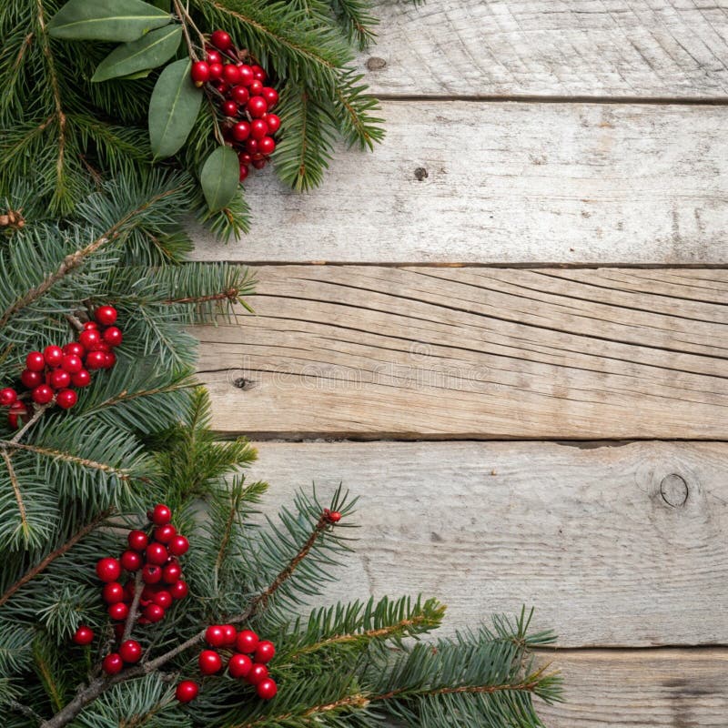 Rustic Evergreen Pine Branches and Berries Stock Illustration ...