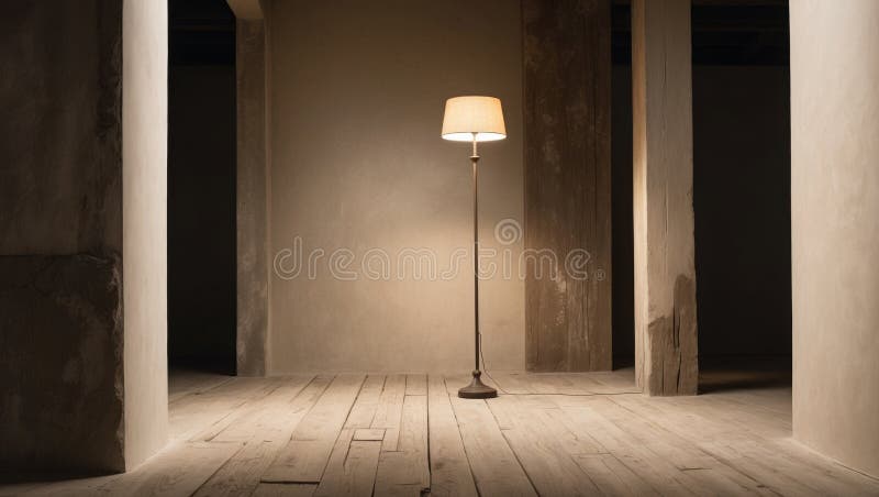 Rustic Exhibition Hall with Floor Lamp for Editorial Shoot. Stock Image ...