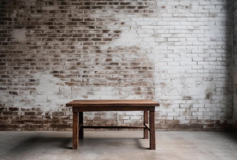 Rustic Exposed Brick Wall with Worn Farmhouse Table Dappled Lighting ...