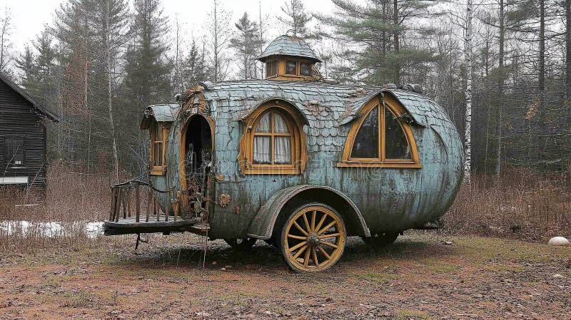 Rustic Fairytale Wagon Home, Winter Woods, Cabin Background, Unique ...