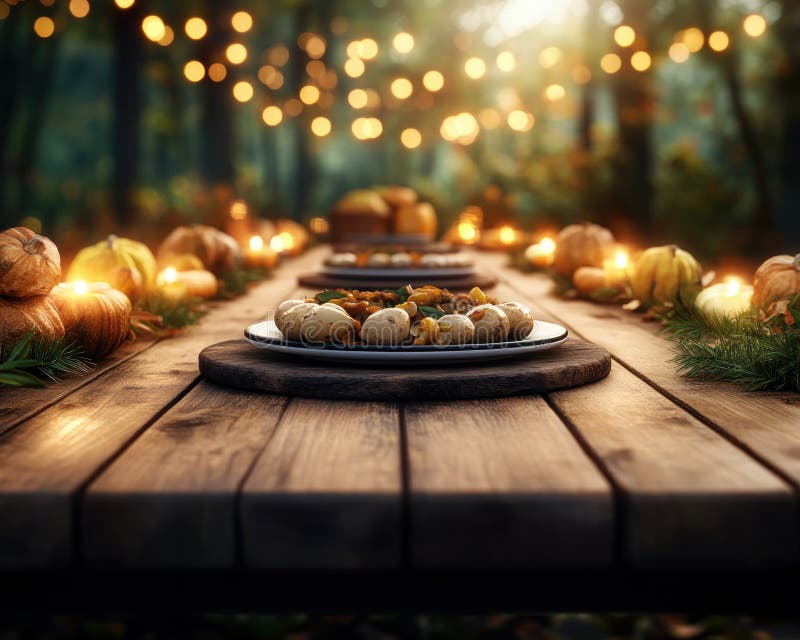 Rustic Fall Feast Table Setting with Warm Lighting and Harvest Decor ...
