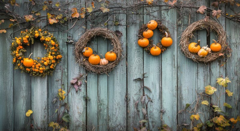 Rustic Fall Fence Display with a Blank Wooden Sign, Pumpkins, and Corn ...