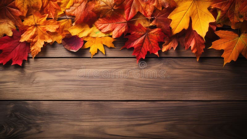Rustic Fall Leaves on Table Stock Illustration - Illustration of ...