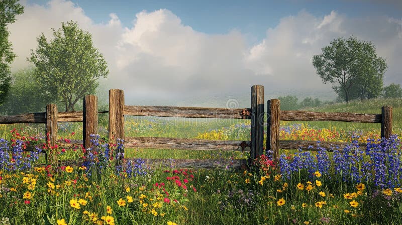 A Rustic Farm Gate Surrounded by Blooming Wildflowers. Picture Stock ...