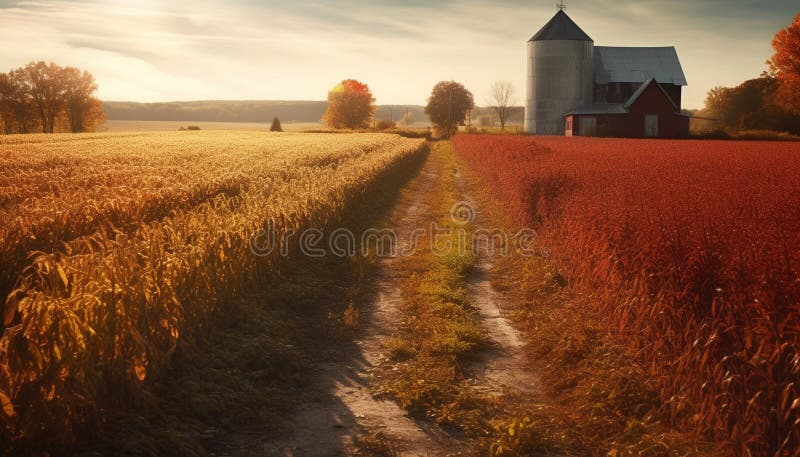 Rustic Farm Landscape with Ripe Wheat Fields Generated by AI Stock ...