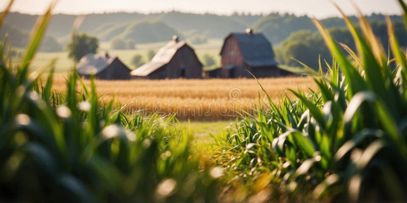 Rustic Farm Nestled Behind a Lush Cornfield. Stock Image - Image of ...