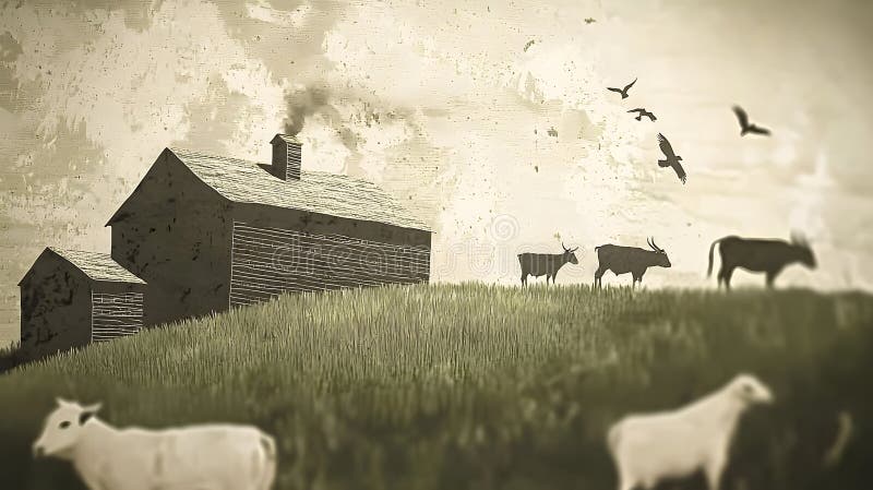Rustic Farm Scene with Animals and a Nostalgic Feel Stock Photo - Image ...