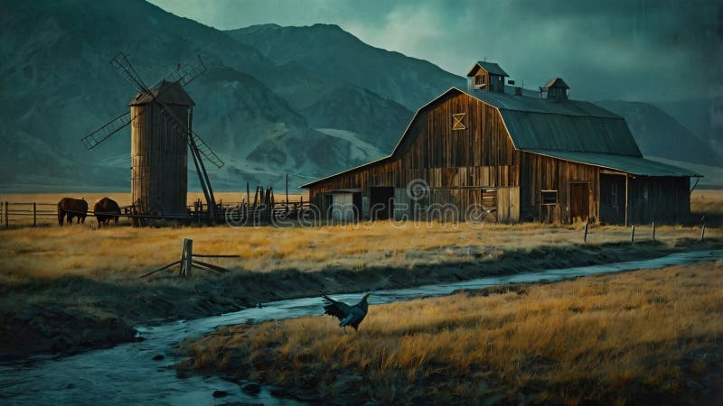 Rustic Farmhouse at Dusk Wallpaper Stock Image - Image of estate ...