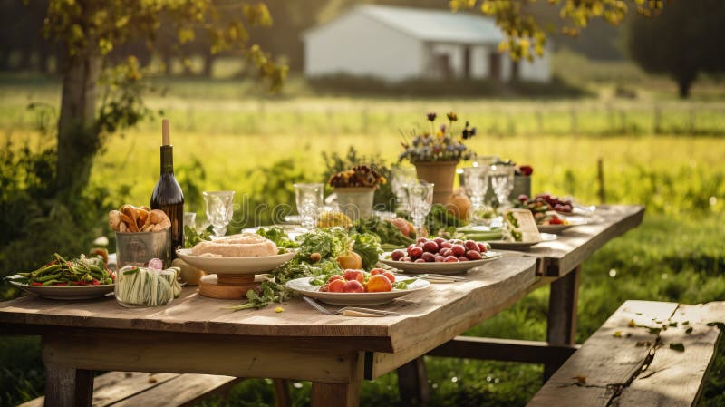 A Rustic Farm Table with a Farm Totable Spread Stock Illustration ...