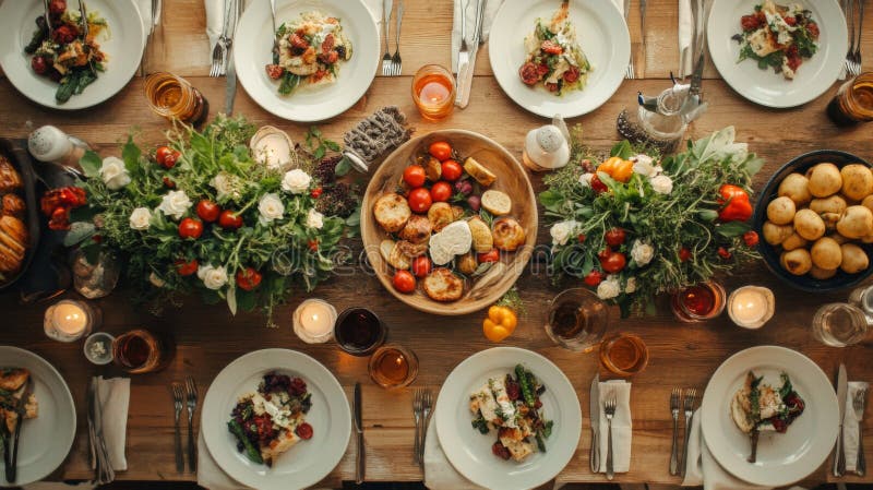 Rustic Farm To Table Dinner Setting with Fresh Food Stock Illustration ...
