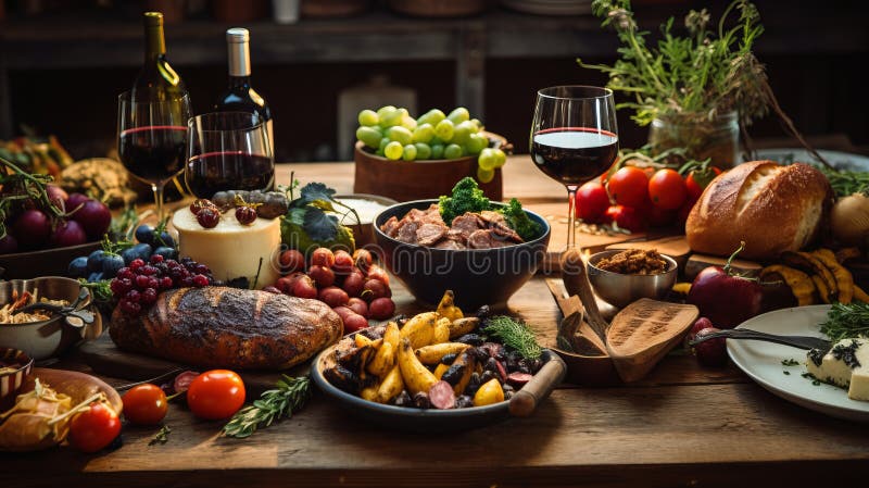 A Rustic Farm Totable Spread on a Wooden Table Stock Illustration ...