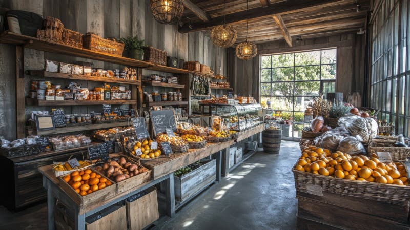 Rustic Farmers Market Interior with Fresh Produce Stock Illustration ...