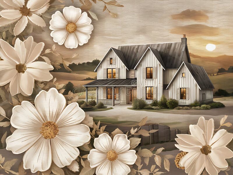 Rustic Farmhouse Flower Pattern with Soft Neutrals Stock Illustration ...