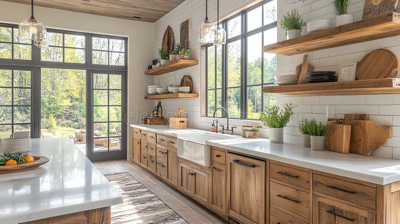 Rustic Farmhouse Kitchen Interior Design Showcase Stock Illustration ...