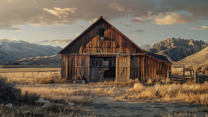 Rustic Farmhouse with a Mountainous Backdrop Stock Photo - Image of ...