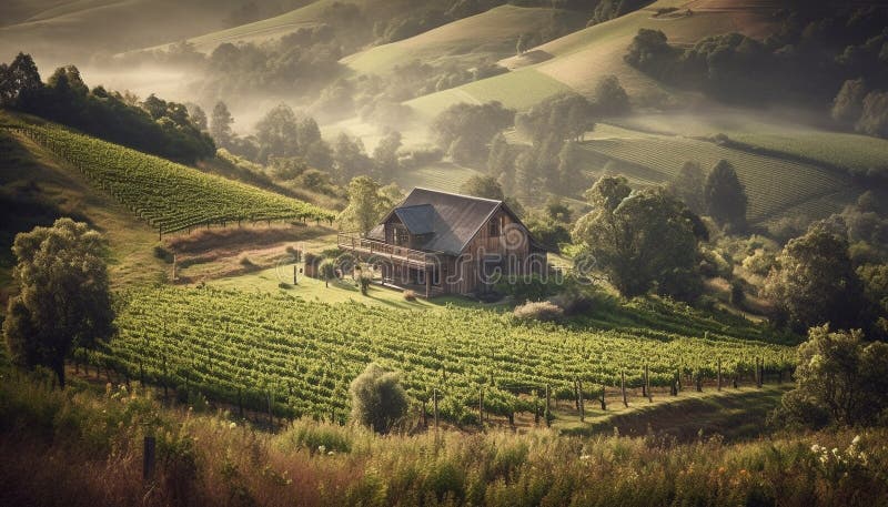 Rustic Farmhouse in Vineyard Surrounded by Nature Generated by AI Stock ...