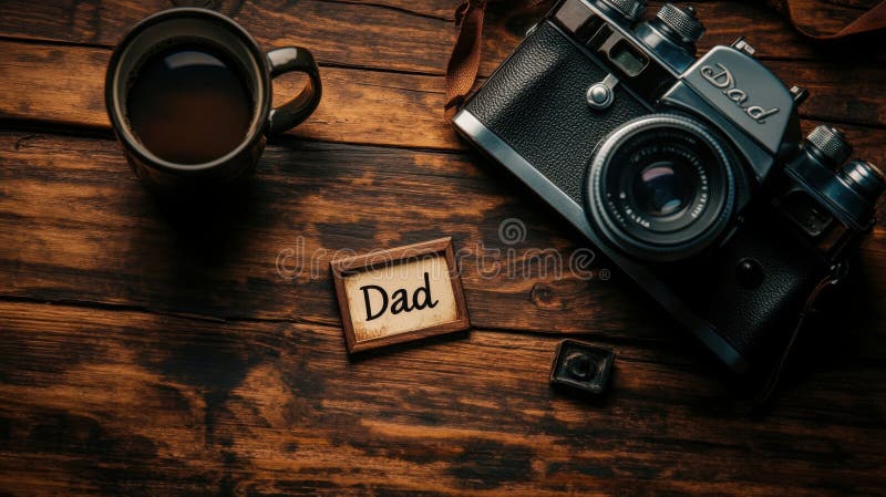 Rustic Father S Day Composition with Vintage Camera and Engraved Dad ...