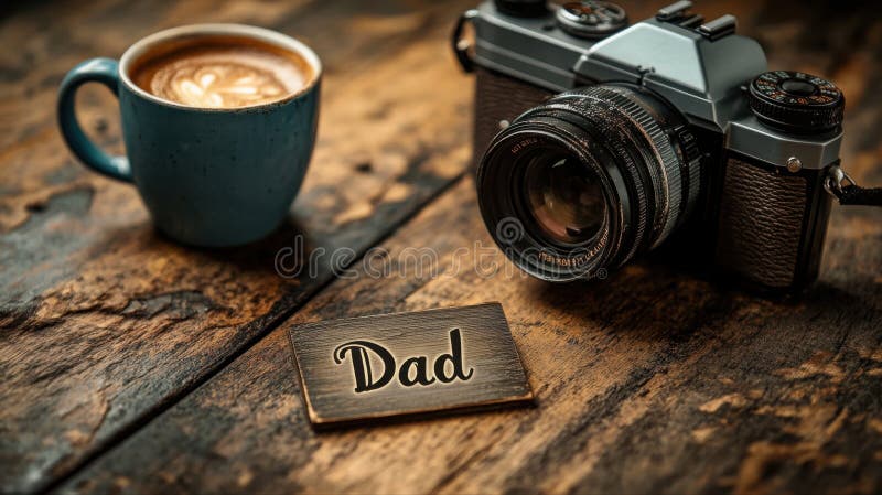 Rustic Father S Day Setup with Vintage Camera and Coffee Cup on Wooden ...