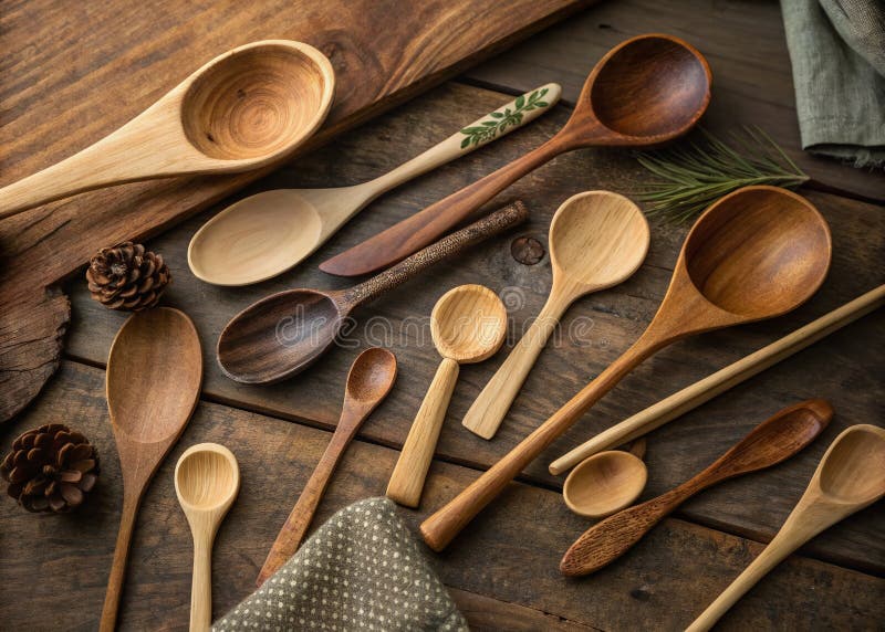A Rustic Feast for the Eyes Exquisite Wooden Spoons in a Panoramic ...