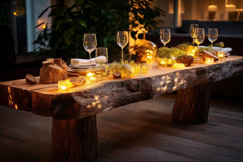 Rustic Festive Table Setting with Warm Lighting Stock Image - Image of ...