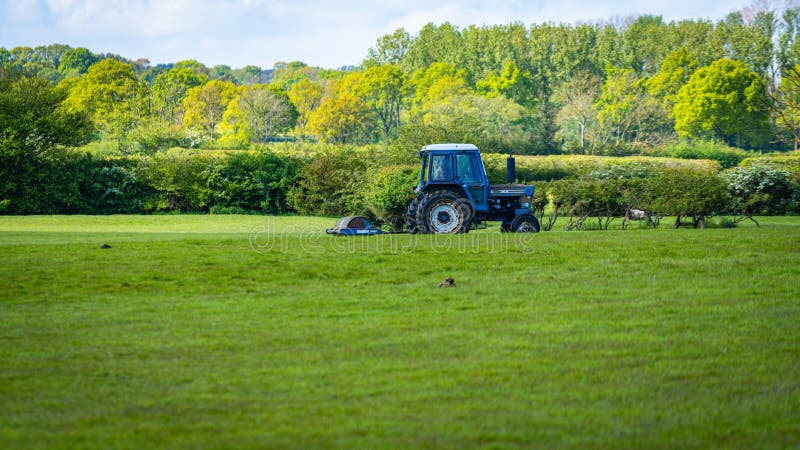 Rustic Fields Vintage Tractor and Grazing Sheep Stock Photo - Image of ...