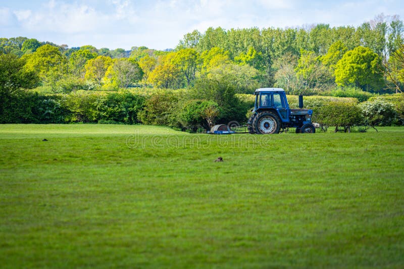 Rustic Fields Vintage Tractor and Grazing Sheep Stock Photo - Image of ...