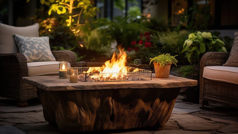 Rustic fire table stock illustration. Illustration of garden - 369203141