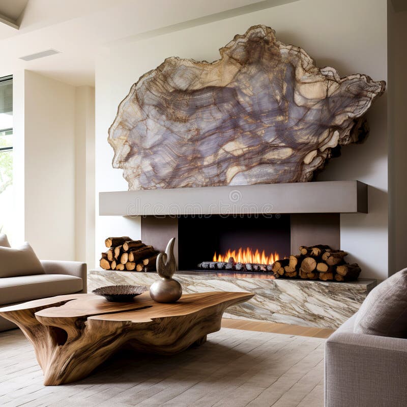 A Rustic Fireplace with Dried Flowers, Pine Cones, and Wooden Ornaments ...