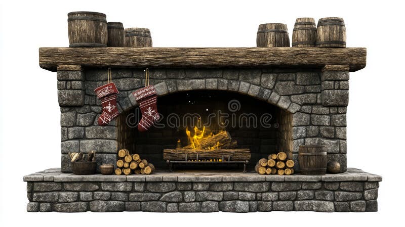 Rustic Fireplace with a Roaring Fire, Stacked Logs Ready Stock ...