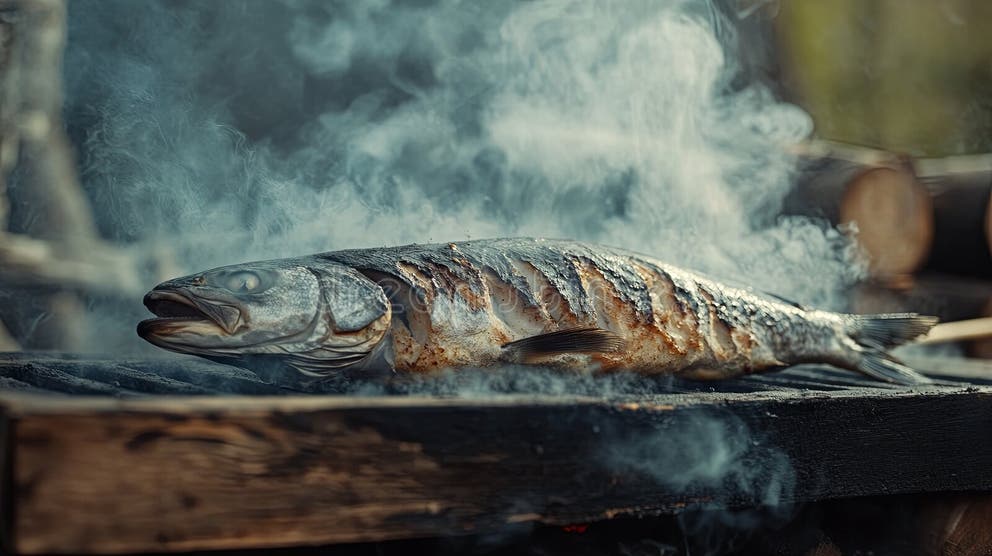 Rustic Fish Smoker with Smoke. Stock Image - Image of preparation ...