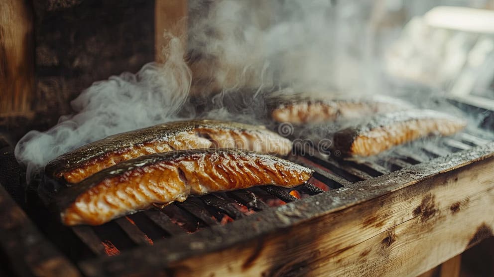 Rustic Fish Smoker with Smoke. Stock Photo - Image of fillet, fish ...