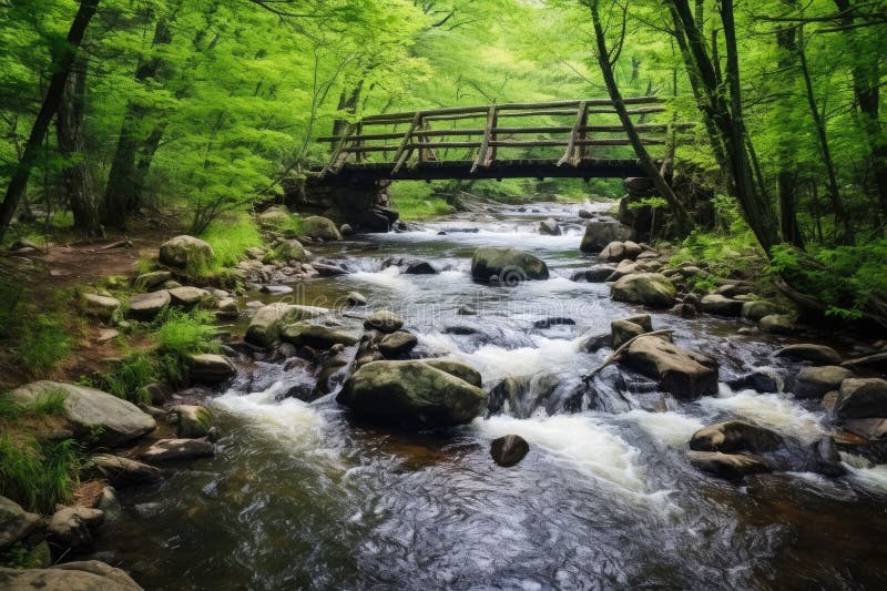 A Rustic Fishing Bridge Crossing a Slow-moving Stream Stock ...