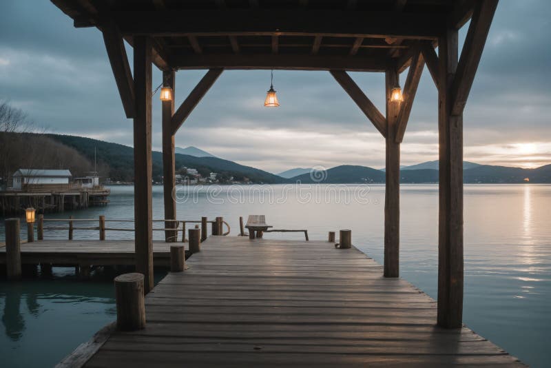 A Rustic Fishing Net on a Dock Stock Illustration - Illustration of ...