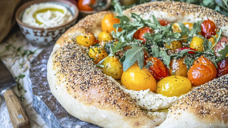 Rustic Flatbread with Creamy Hummus and Fresh Veggies for Gourmet ...