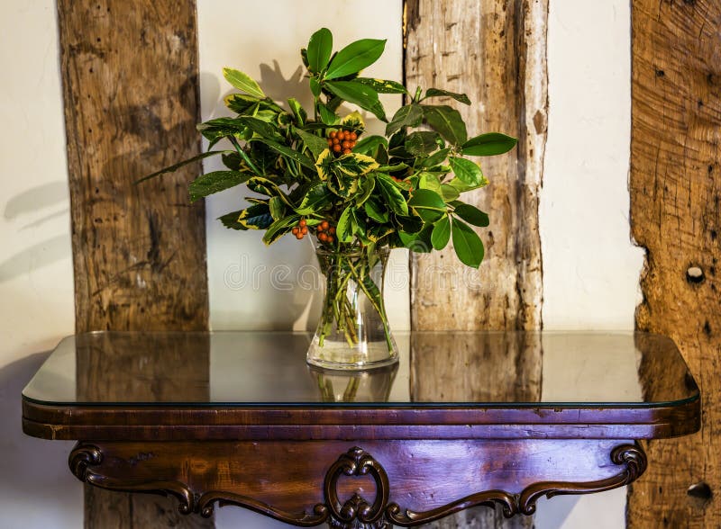 Rustic Floral Arrangement on Antique Wooden Table Stock Image - Image ...
