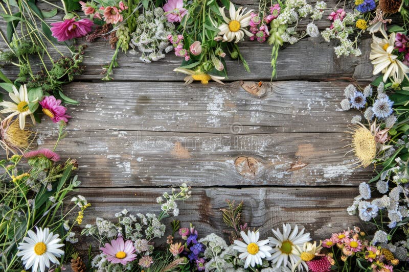 A Rustic Floral Banner with an Empty Space for Design Elements Stock ...