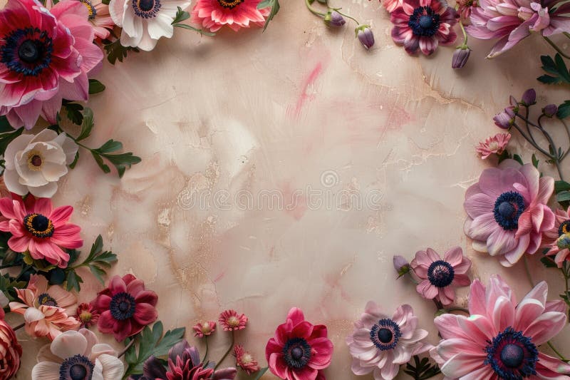 Rustic Floral Border Background with Pink and White Flowers for Graphic Design and Decor Stock ...